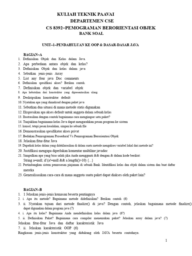 CS 8392 - Oop - Bank Soal | PDF