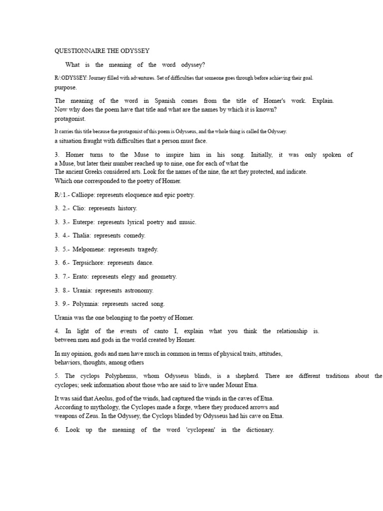 Questionnaire The Odyssey | PDF | Penelope | Odysseus