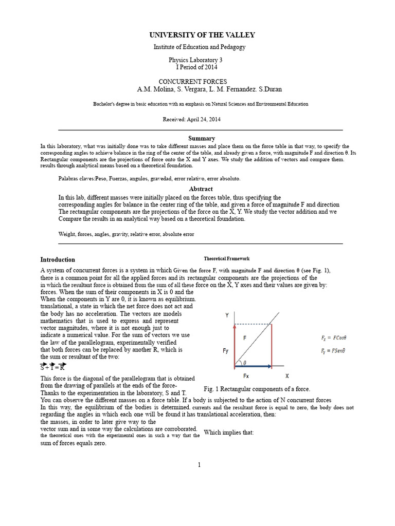Laboratory Report Physics I Concurrent Forces | PDF | Force | Euclidean Vector