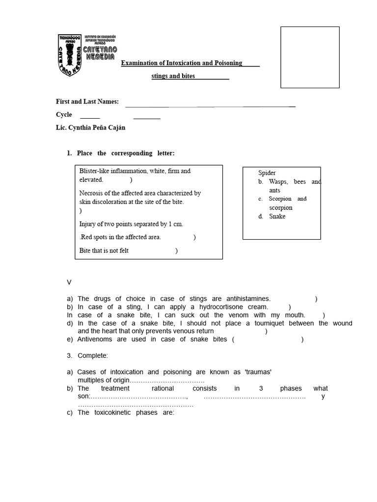 Poisoning and Envenomation Examination - Bites and Stings | PDF ...