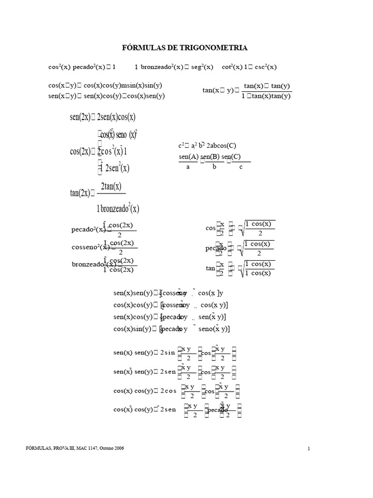Fórmulas de Trigonometria | PDF | Matemática Elemental | Combinatoria