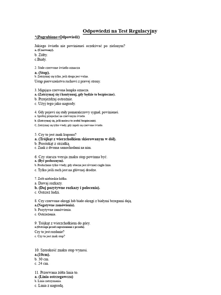 Odpowiedzi Na Test Regulacyjny | PDF