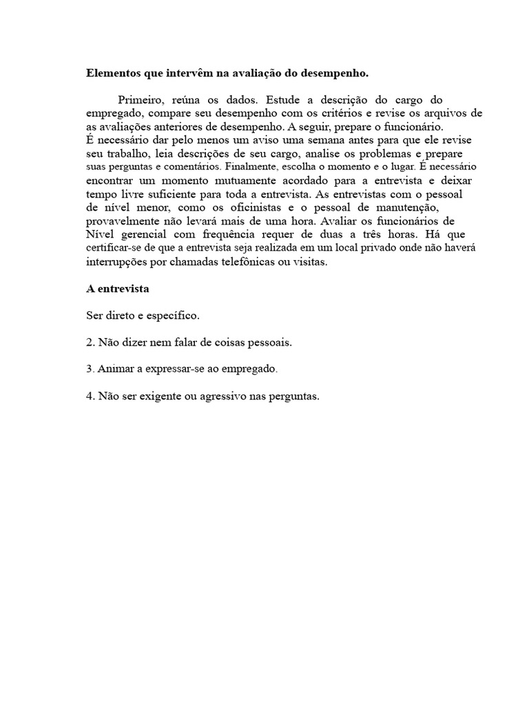 Elementos que intervêm na avaliação do desempenho | PDF | Gestão de ...