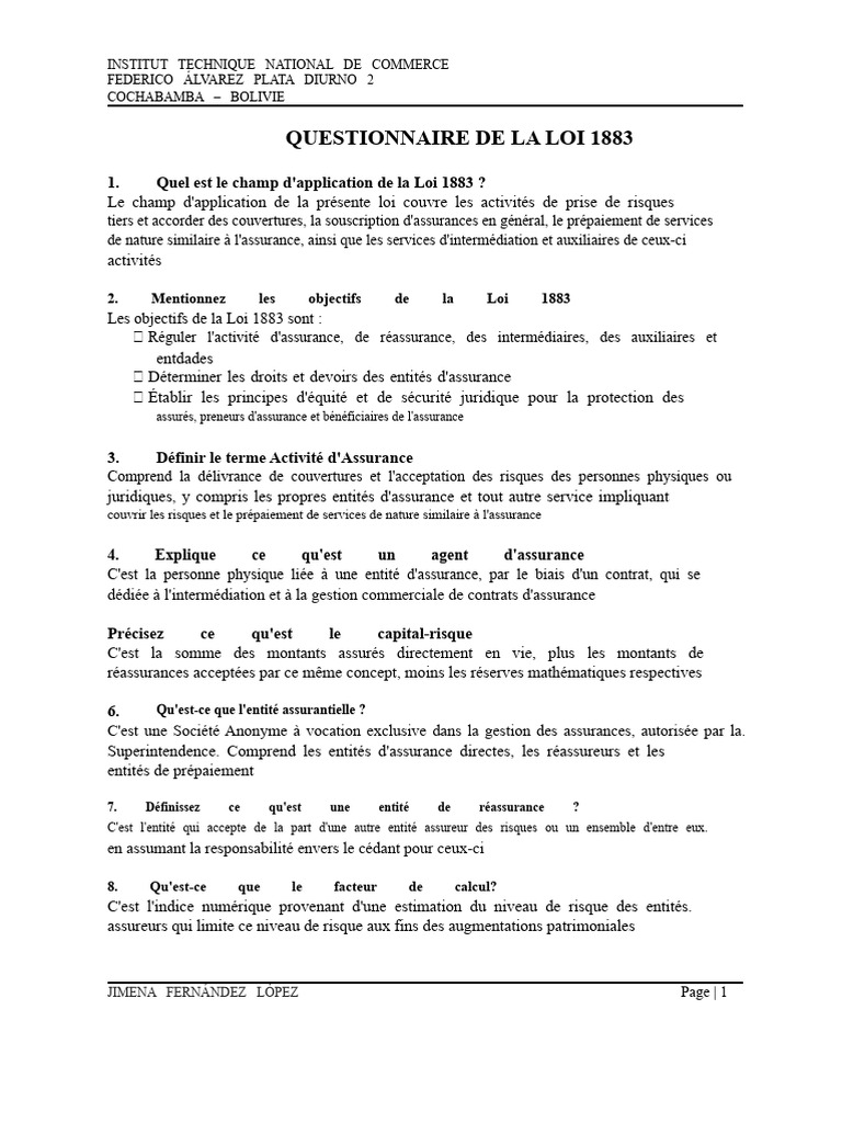 Loi 1883 : Réglementation de l'Assurance | PDF | Assurance | Réassurance