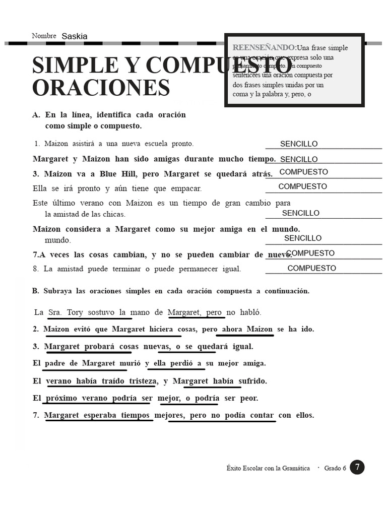 Oraciones Simples y Compuestas 1 | PDF | Oración (Lingüística)
