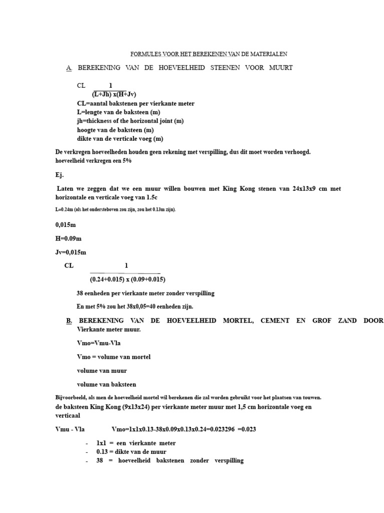 Formules Om de Materialen Te Berekenen | PDF