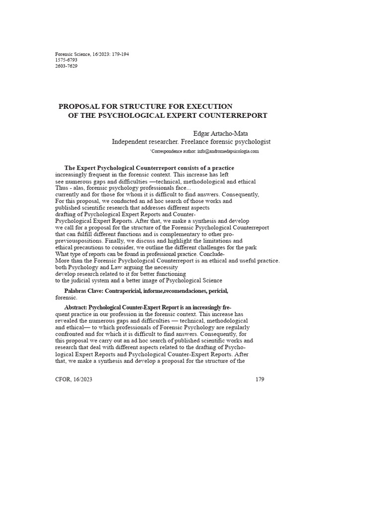 Artacho (2023) Forensic Psychological Counter-Report | PDF | Psychology ...
