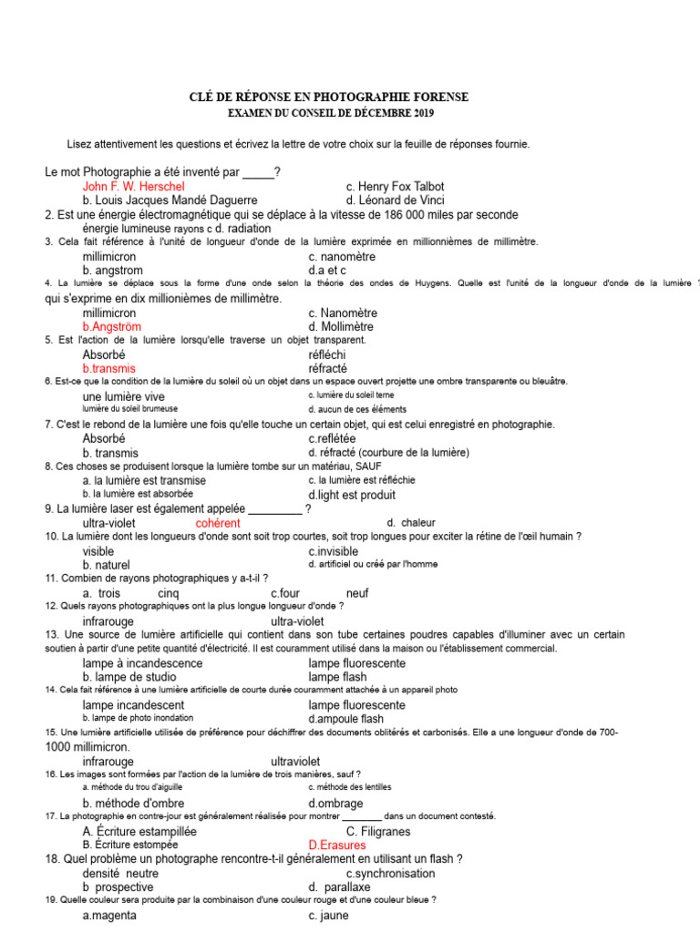 Photographie Forense : Questions d'Examen 2019 | PDF | Objectif ...