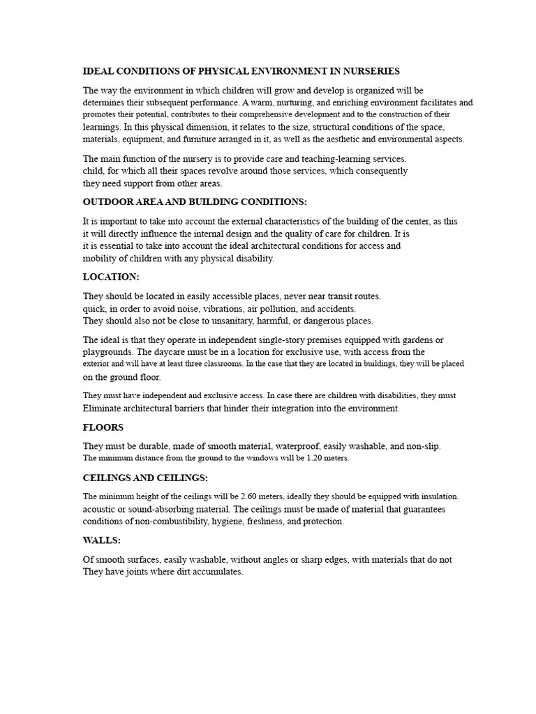 Ideal Nursery Environment Conditions | PDF | Door