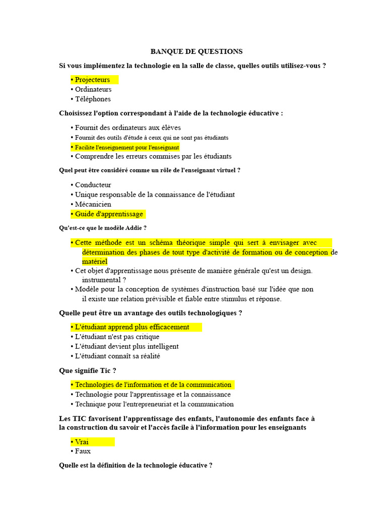 Questions sur la technologie éducative | PDF | Technologies de l ...