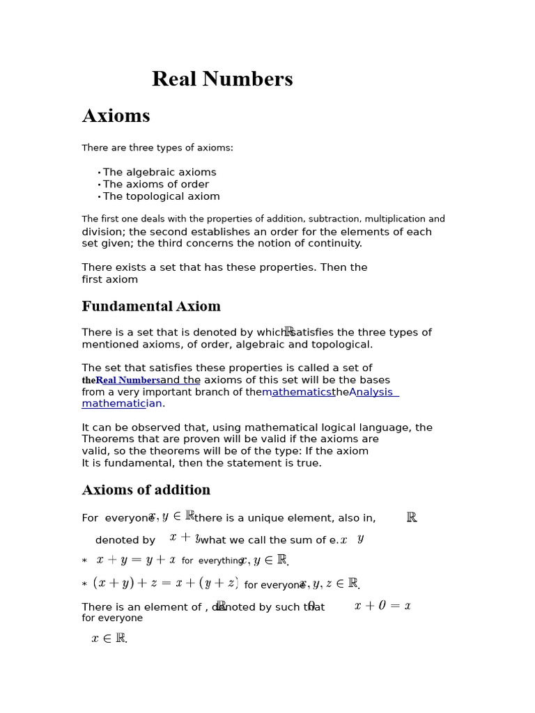 Axioms of Real Numbers Explained | PDF | Set (Mathematics) | Real Number