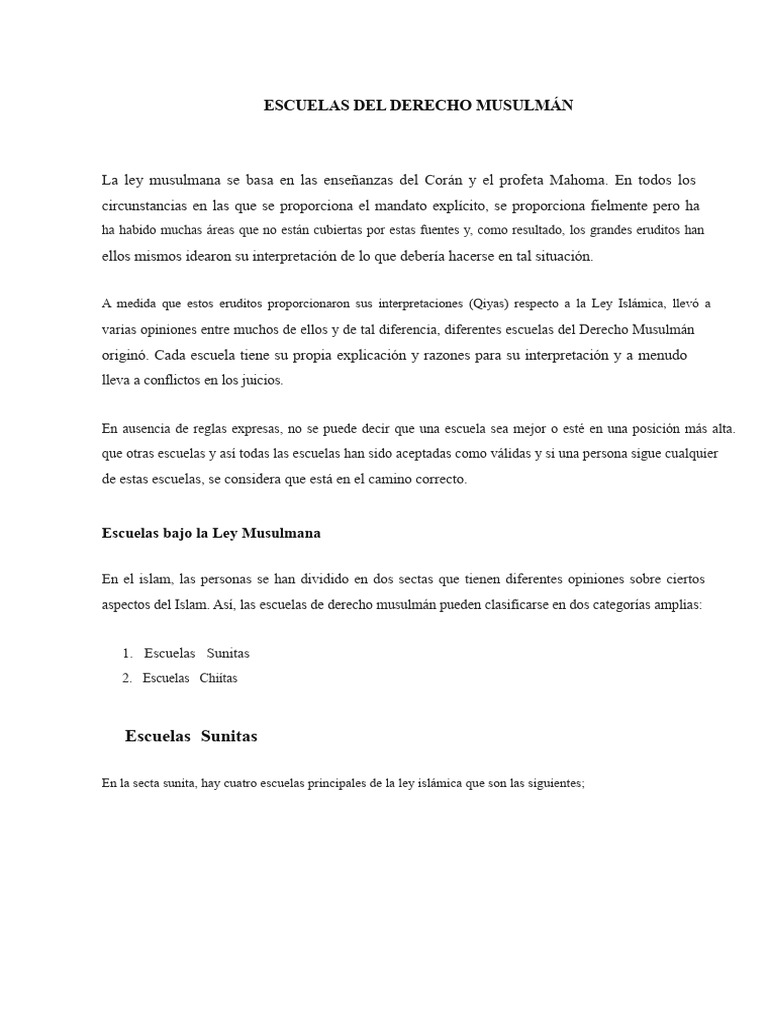 Escuelas del Derecho Musulmán: Tipos y Características | PDF | Islam ...