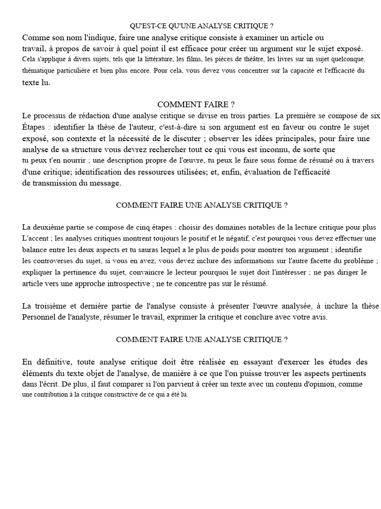 Guide de l'analyse critique | PDF