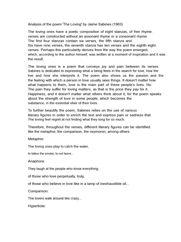 Analysis of The Poem "The Loving Ones" by Jaime Sabines | PDF