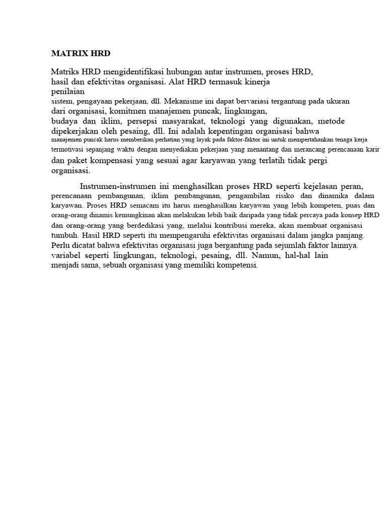 Matriks HRD untuk Efektivitas Organisasi | PDF