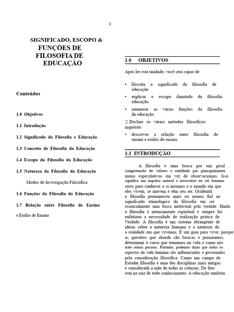 Significado Funções de Escopo Da Filosofia Da Educação | PDF ...