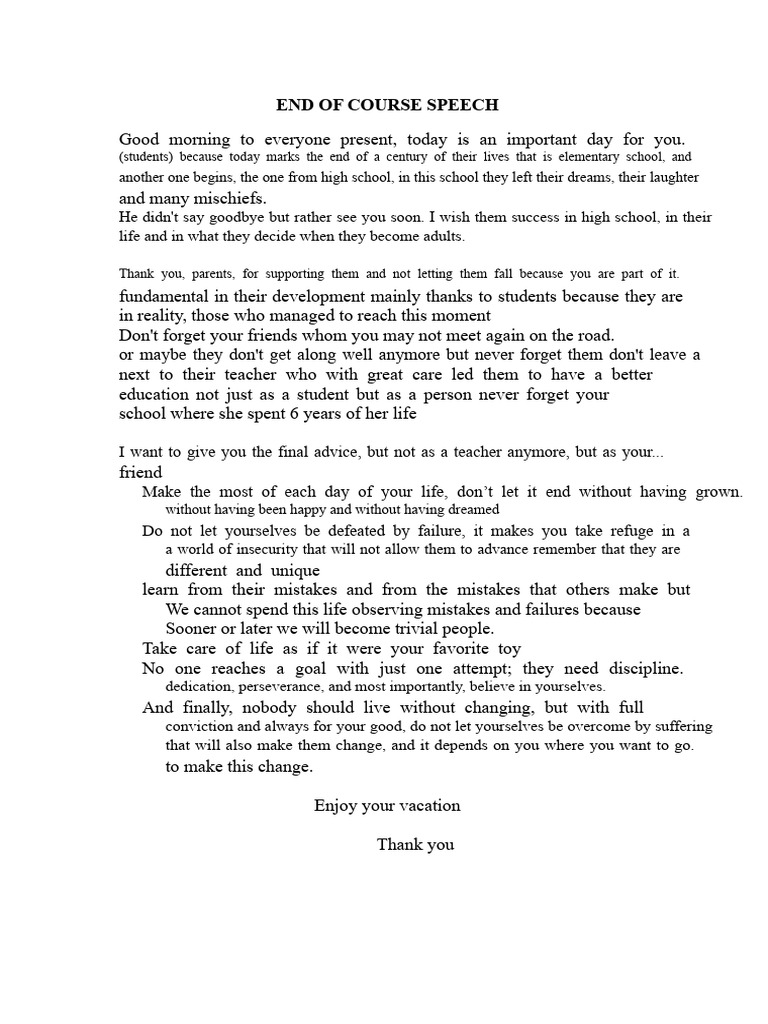 End of School Year Speech Tips | PDF