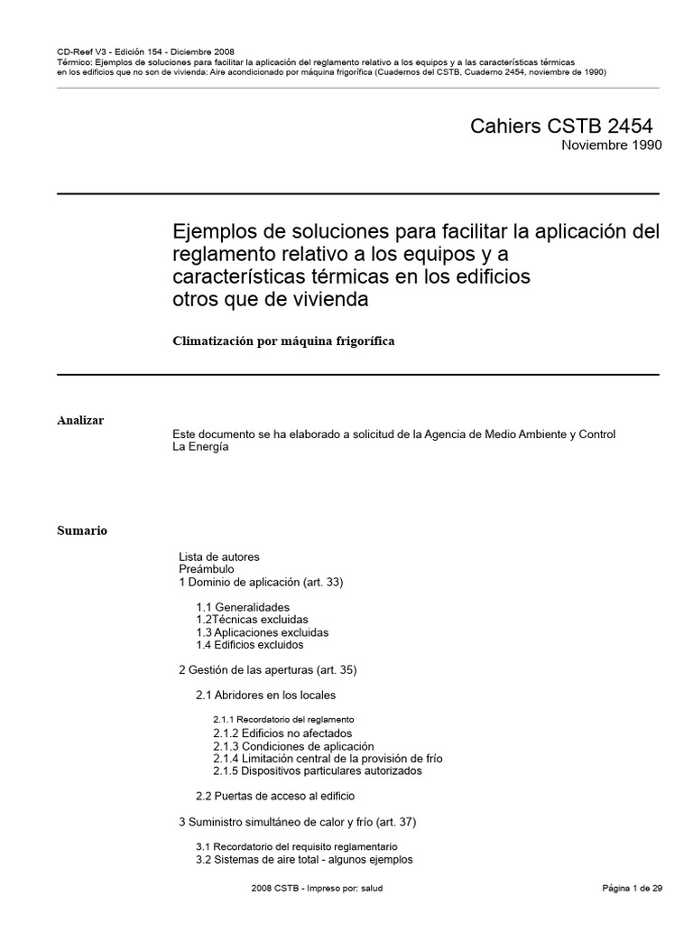 Cahiers CSTB 2454: Climatización Por Máquina Frigorífica | PDF | Aire acondicionado | Termostato
