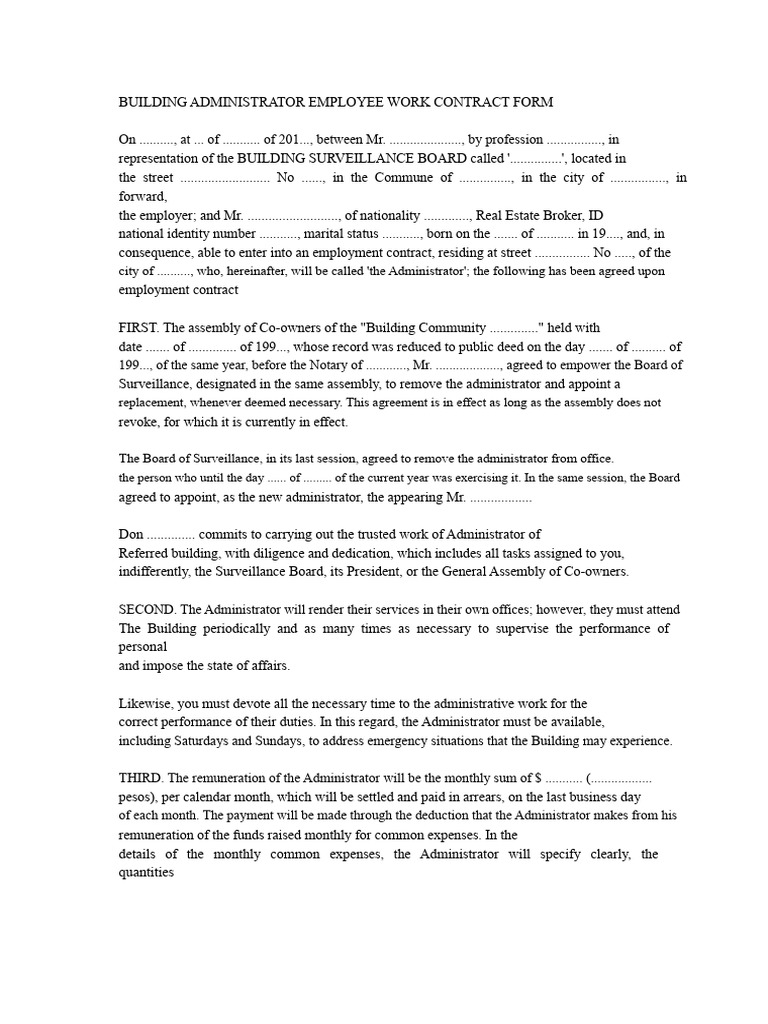 Building Administrator Employment Contract | PDF | Banks | Employment