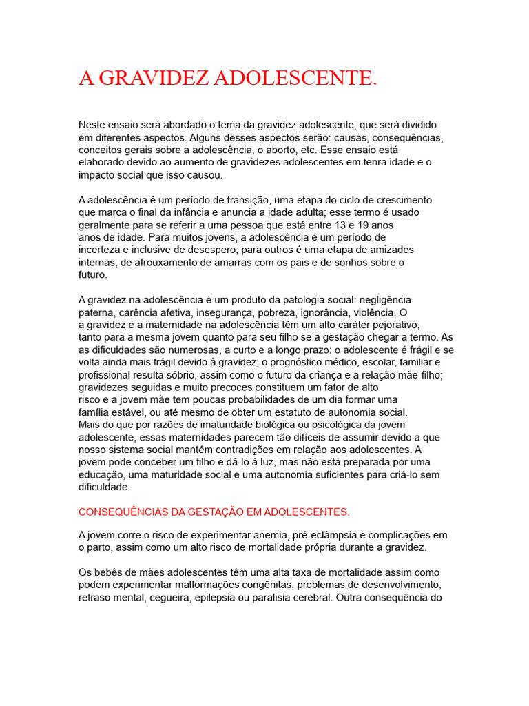 Gravidez na Adolescência: Causas e Consequências | PDF | Gravidez ...
