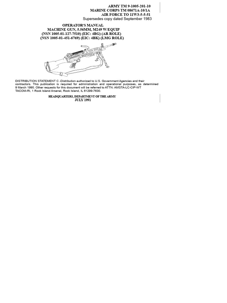M249 Machine Gun Operator's Manual | PDF | Gun Barrel | Humvee