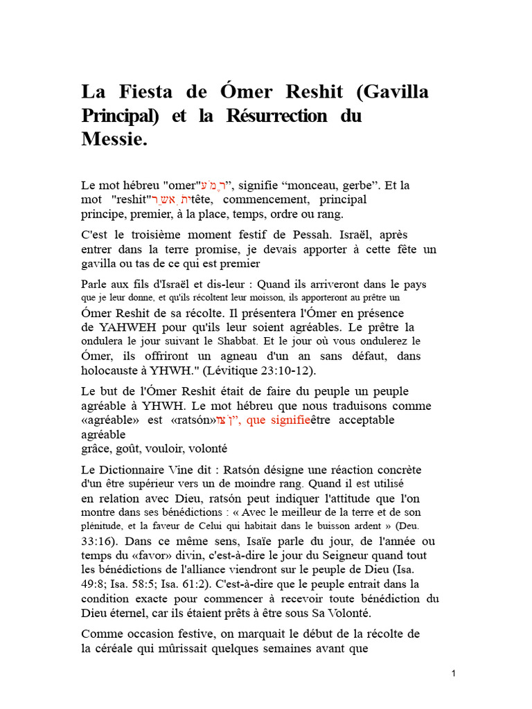 Signification de l'Ómer Reshit et Yeshúa | PDF | Résurrection | Shabbat