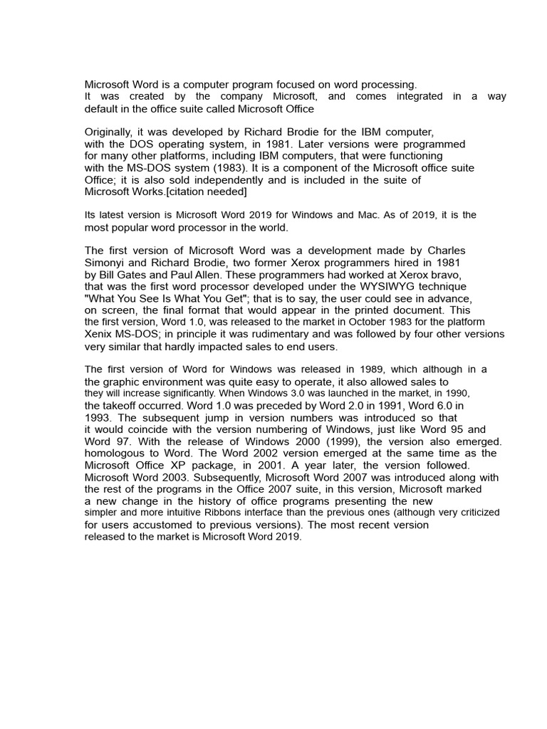 Microsoft Word Is A Computer Program Oriented Towards Word Processing. | PDF | Microsoft Word ...