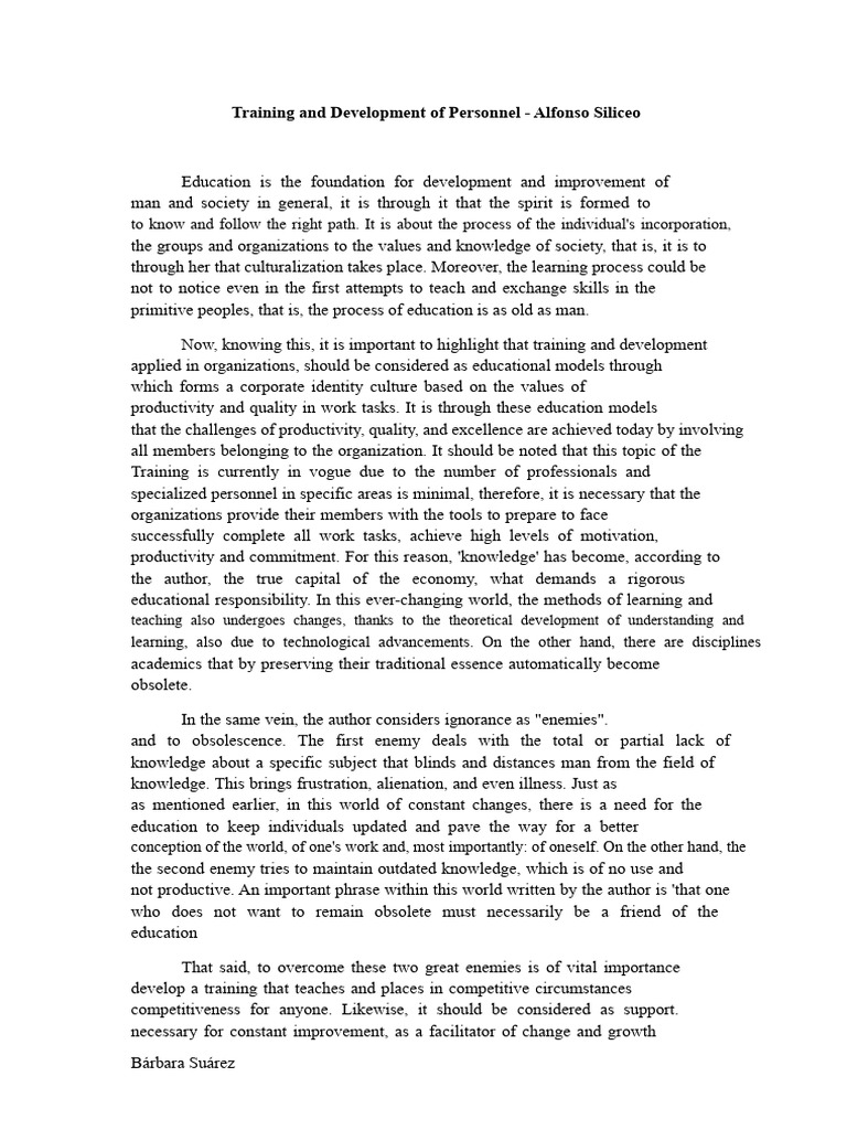 Training and Development of Personnel | PDF | Knowledge | Cognition