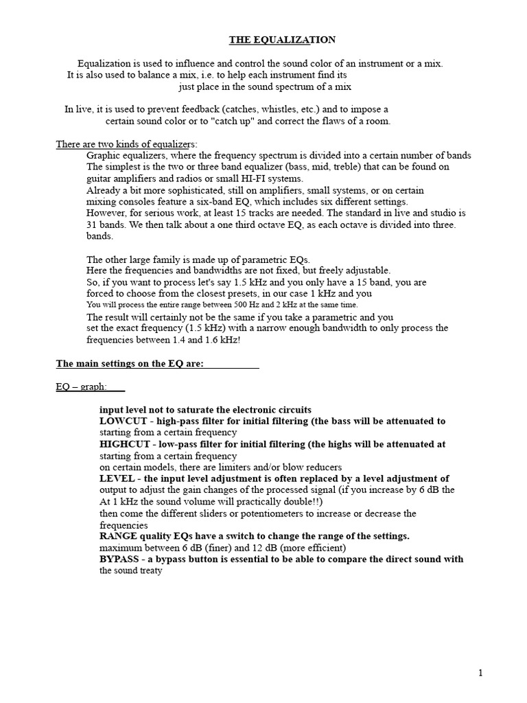 Equalization Sound System | PDF | Equalization (Audio) | Bandwidth ...