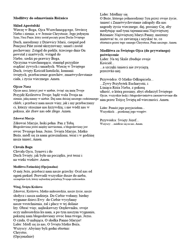 Modlitwy Do Odmawiania Różańca | PDF