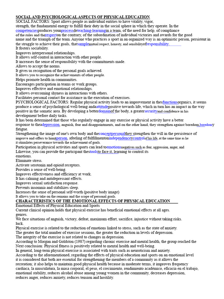 Social and Psychological Aspects of Physical Education | PDF | Anxiety ...