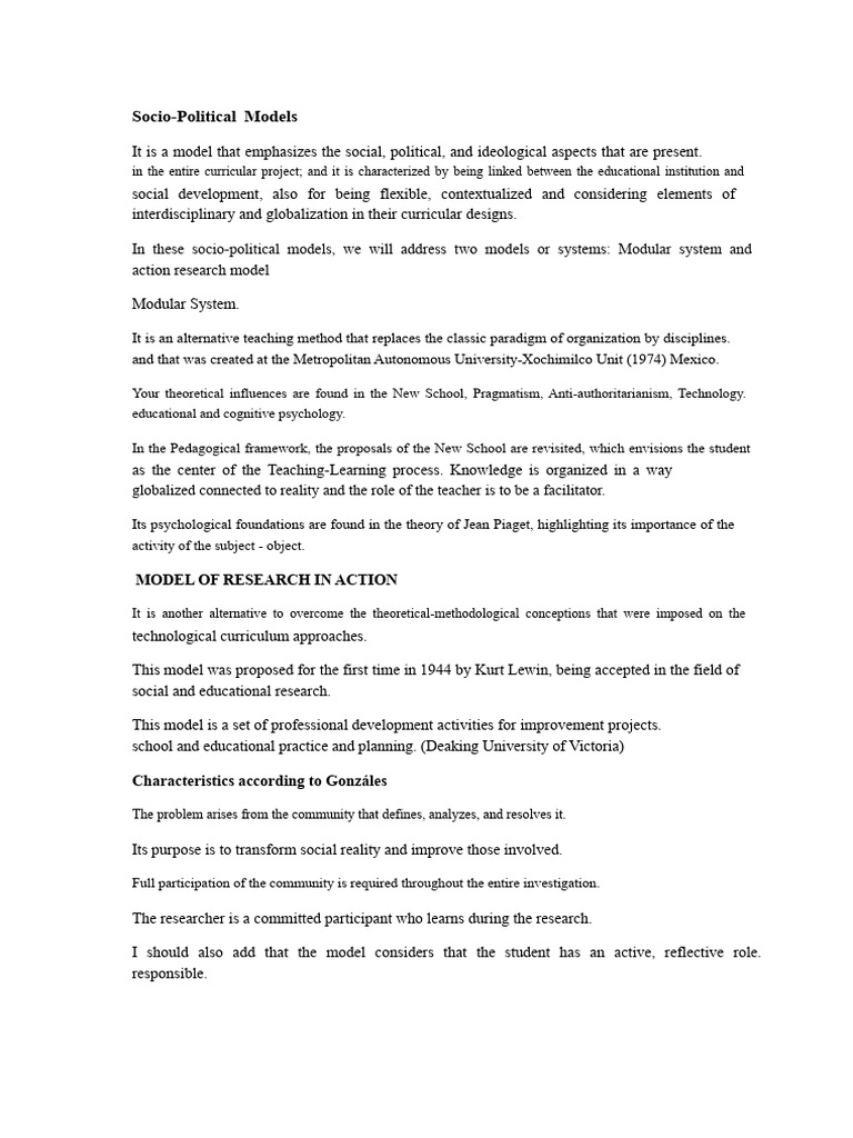 Socio-Political Models | PDF | Curriculum | Action Research