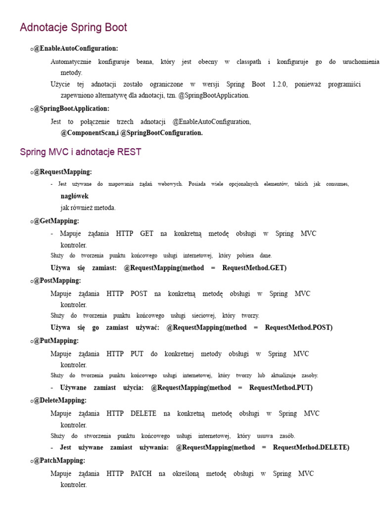 Adnotacje Spring Boot | PDF