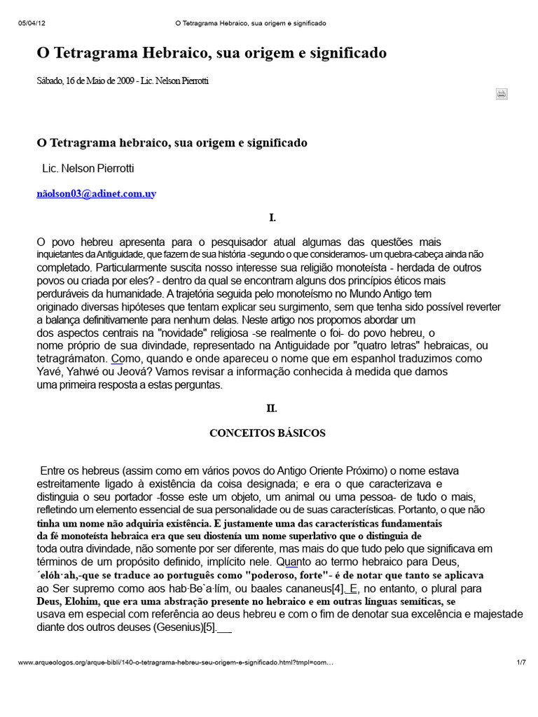 Origem e Significado do Tetragrama | PDF | YHWH | Bíblia