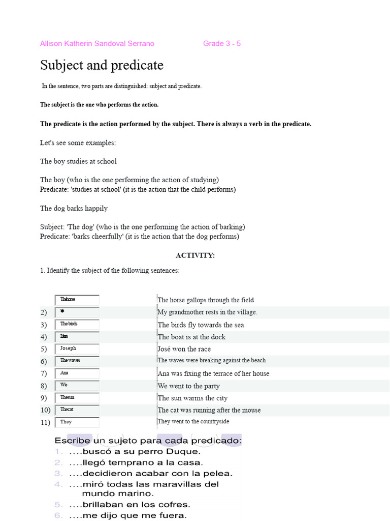 Understanding Subjects and Predicates | PDF