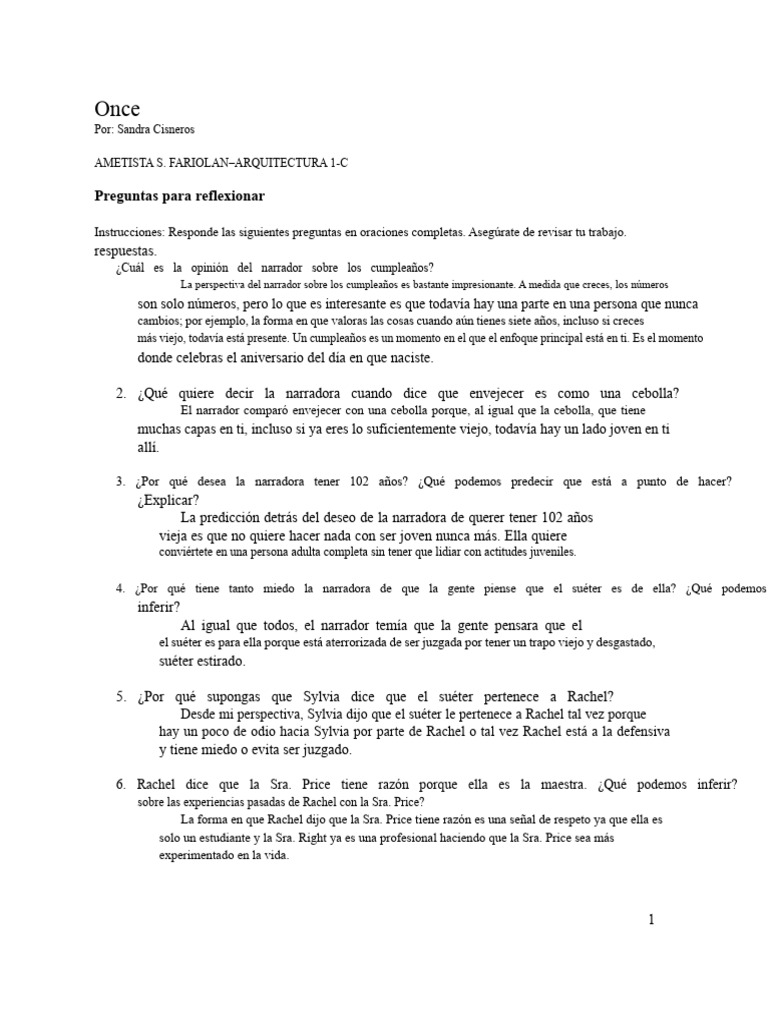 Once-Hoja de trabajo | PDF | Narración
