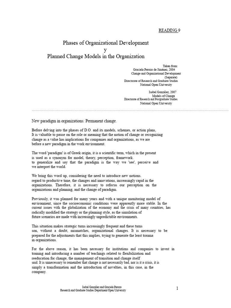 Phases of Organizational Development and Planned Change Models in The ...
