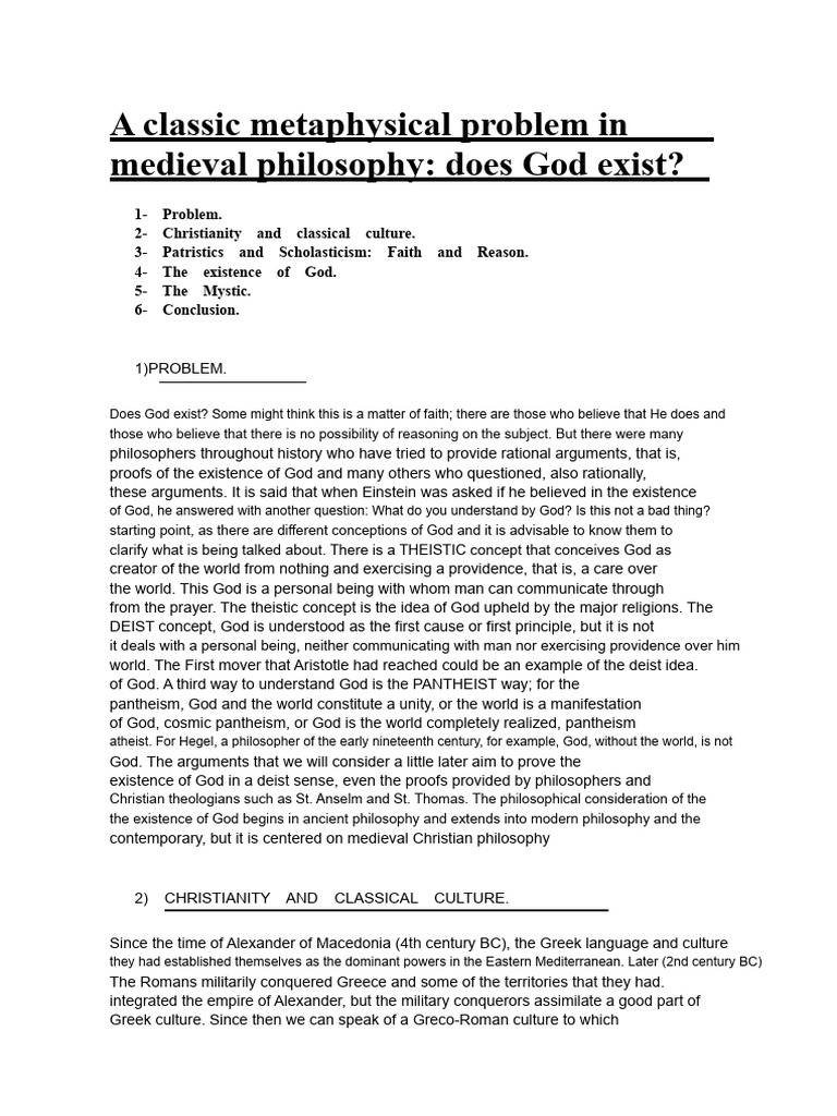 Medieval Philosophy: The Existence of God | PDF | Existence Of God | Reason
