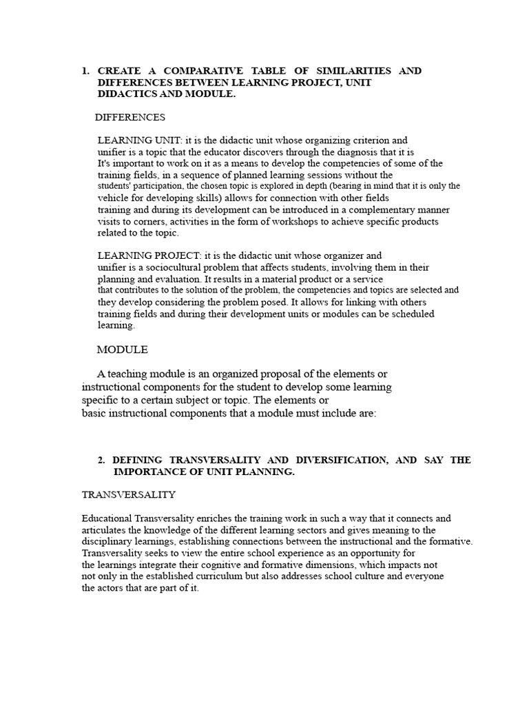 Create A Comparative Table of The Similarities and Differences Between ...