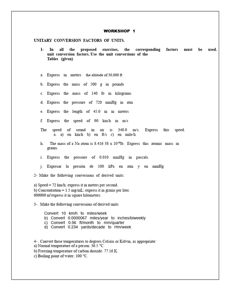 WORKSHOP_1_TOPIC_conversion_of_units_and_m | PDF | Pascal (Unit) | Foot ...