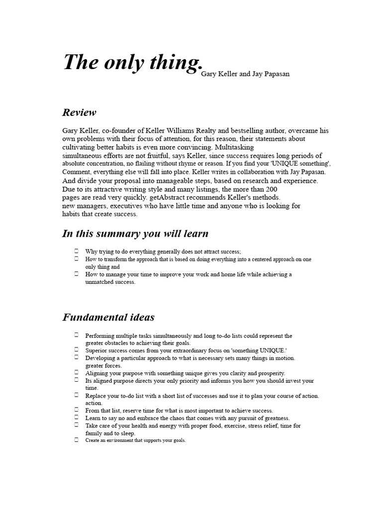 Mastering Focus with Keller's One Thing | PDF | Disciplines