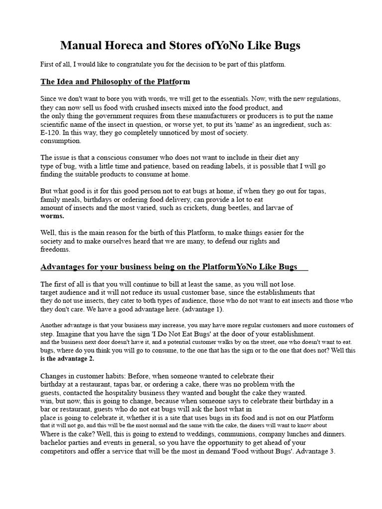 Manual Horeca and Stores of I Do Not Eat Bugs | PDF | Insects