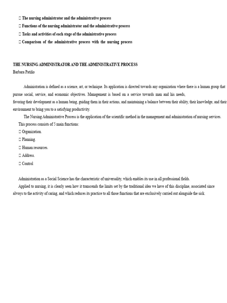 Functions of The Nursing Administrator and The Administrative Process ...