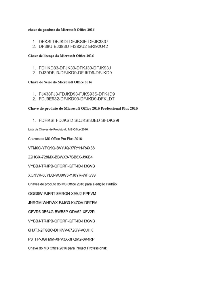 Chave de Produto Do Microsoft Office 2016 | PDF