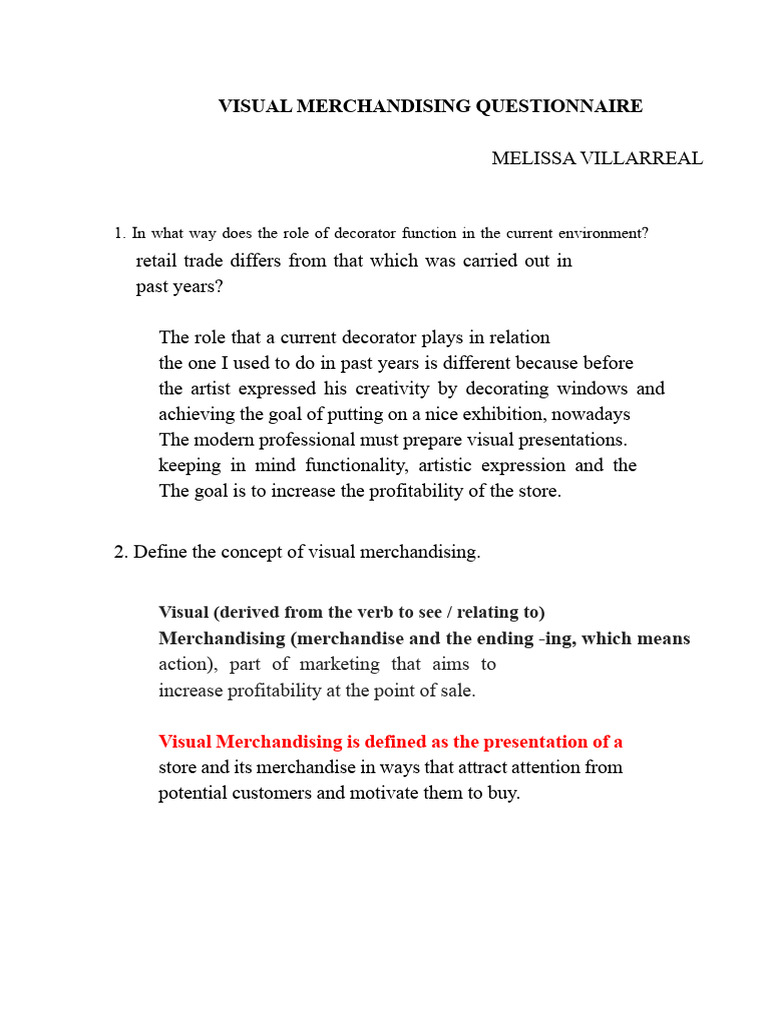 Visual merchandising questionnaire | PDF | Lighting | Merchandising