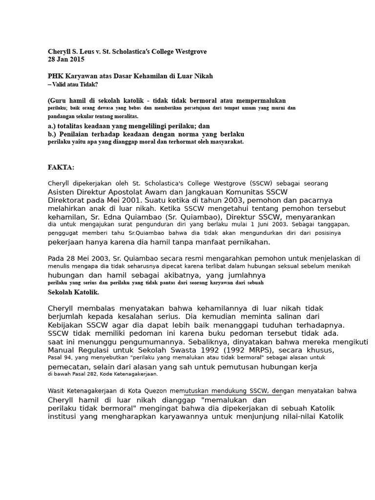 Leus v. St. Scholastica's College Westgrove (Ringkasan) | PDF
