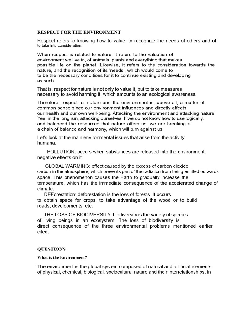 Respect For The Environment | PDF | Natural Environment | Nature