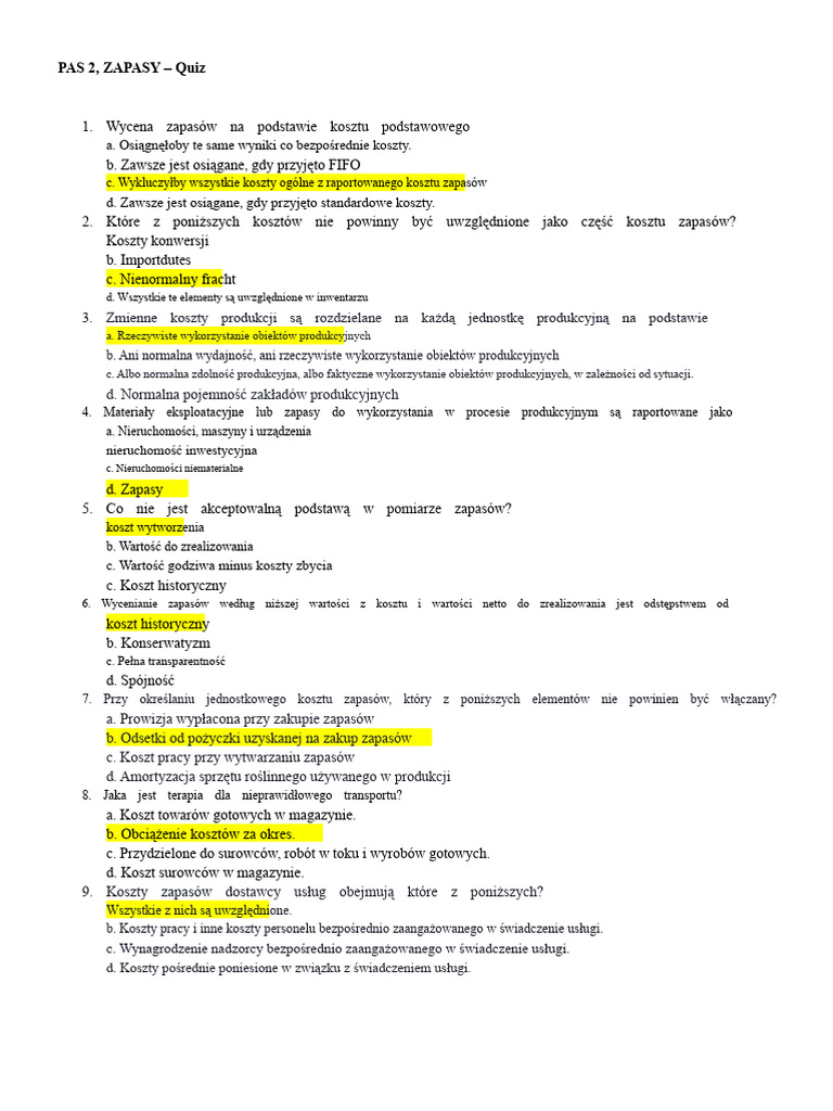 PAS 2 - Zapasy - Quiz | PDF