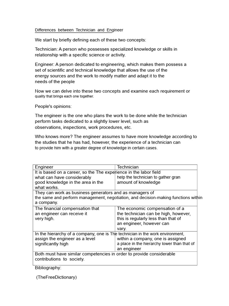 Technician vs Engineer Explained | PDF