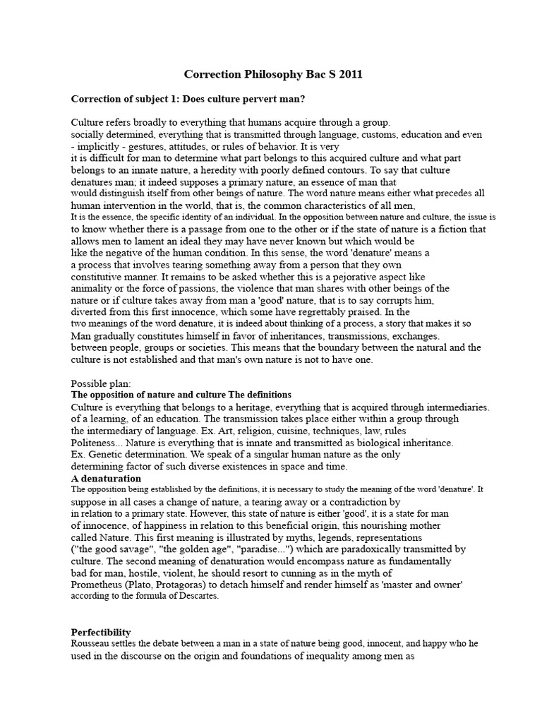 Bac S 2011 Philosophy Topic 1 Correction | PDF | Nature | Liberal Arts Education